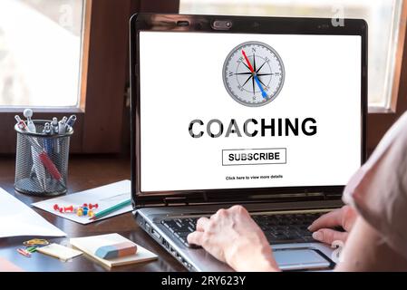 Laptop screen displaying a coaching concept Stock Photo - Alamy