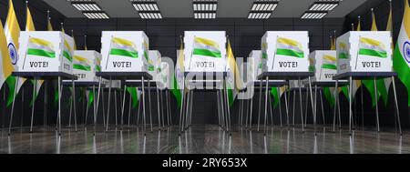 India - polling station with many voting booths - election concept - 3D ...