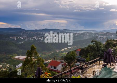 Aerial panoramic sunset view of Dalat, Vietnam surroundings Stock Photo ...
