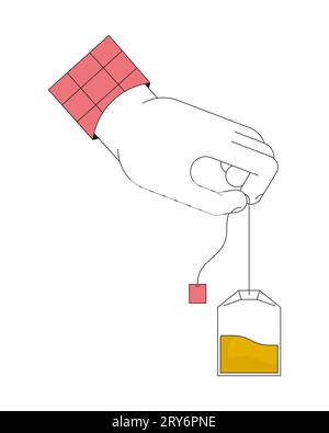 infusion tea bag cartoon vector and illustration, black and white, hand ...