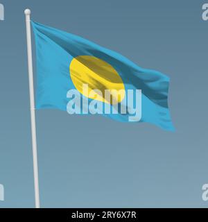 Waving flag of Palau on sky background. Template for independence day poster design Stock Vector ...