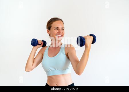 Two dumbbells with copy space. Female hand weights. Equipment for ...