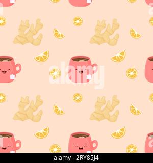 Ginger seamless pattern, vector. Spice ginger root whole and piece, a ...