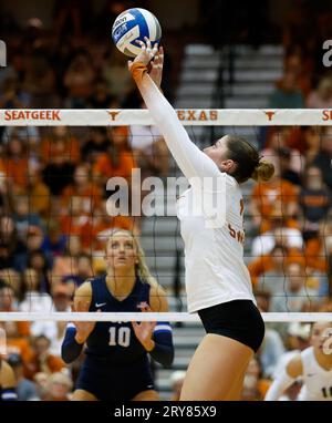 September 3, 2023: Texas setter Ella Swindle (1) celebrates a point ...