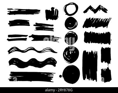 Set of Abstract Brush Strokes, Hand Drawn Design Elements, Organic ...