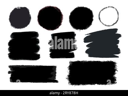 Set of brush strokes with paint, real handmade strokes with round ...