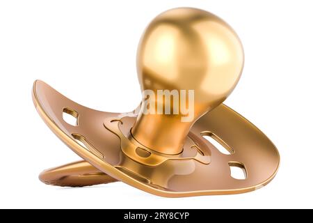 Golden baby pacifier, 3D rendering isolated on white background Stock ...