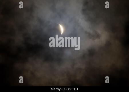 Baily's beads during a total solar eclipse in 2024. These are bright ...