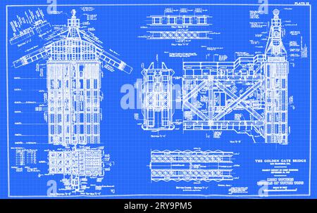 Golden Gate Bridge plans, illustration Stock Photo - Alamy