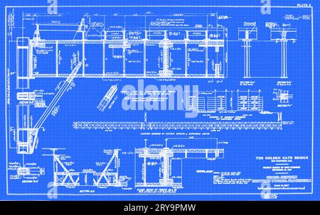 Golden Gate Bridge plans, illustration Stock Photo - Alamy