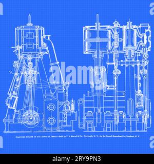 Compound engine blueprint, illustration Stock Photo - Alamy