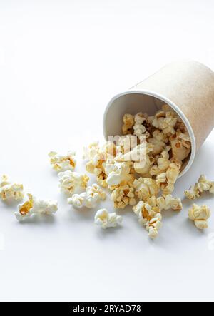 Popcorn paper bucket on white background Stock Photo - Alamy