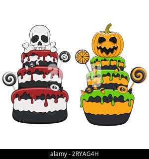 Black skull silhouette with orange pumpkin eyes and candy corn nose ...