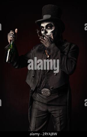 Baron Samedi, the Voodoo deity. Baron Saturday in black suit and top ...