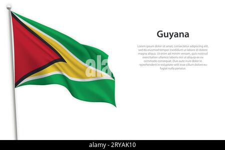 Waving flag of Guyana on sky background. Template for independence day poster design Stock ...