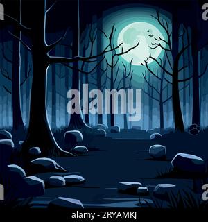 Halloween scene. Haunting nightmare hallowen background, cartoon horror ...