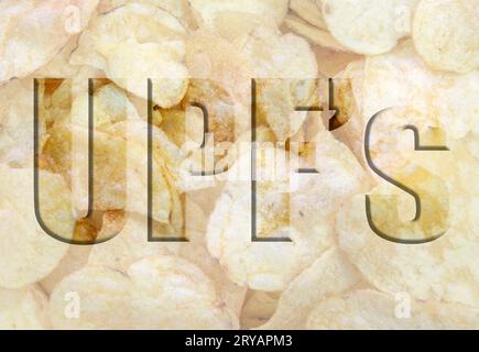 Digital composite. UPFs with an overlay of potato chips/crisps. UPFs ...
