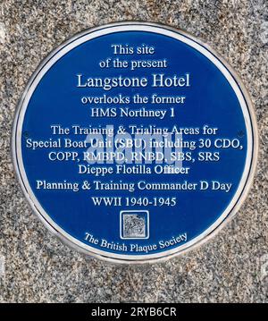 Blue plaque at Langston Hotel overlooking former HMS Northney erected ...