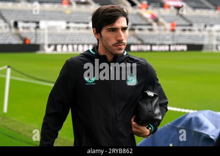 Newcastle United's Sandro Tonali arrives at the ground ahead of the ...