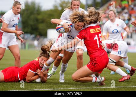 Canada's Sophie de Goede scores a conversion during the Women's Rugby ...