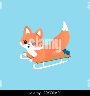 fox on a sledge winter sports. isolated vector children's illustration ...