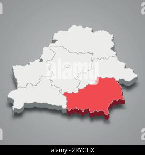 3d map of Gomel Oblast is a region of Belarus, vector illustration ...