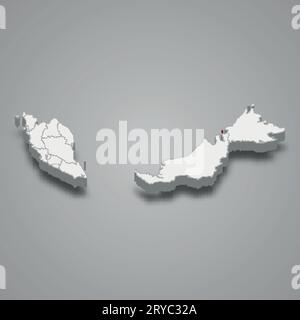 3d isometric map of Labuan is a state of Malaysia, vector illustration ...