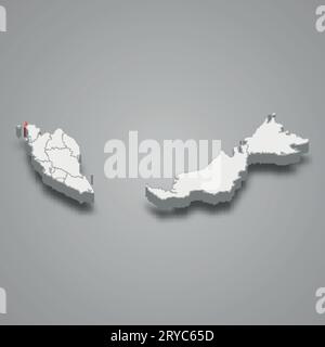 3d isometric map of Perlis is a state of Malaysia, vector illustration ...