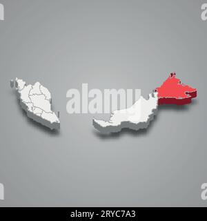 3d isometric map of Sabah is a state of Malaysia, vector illustration ...
