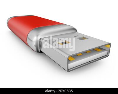USB flash drive, red color. 3D rendering isolated on white background ...