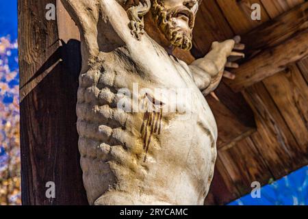 wound in the side of Jesus Christ Crucified, detail of a statue of ...
