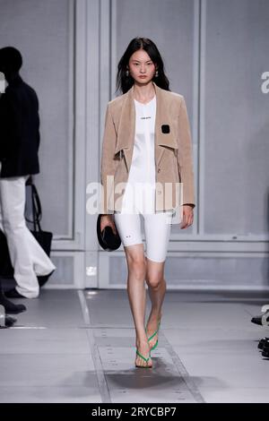 Model He Cong walks on the runway at the Coperni fashion show during ...