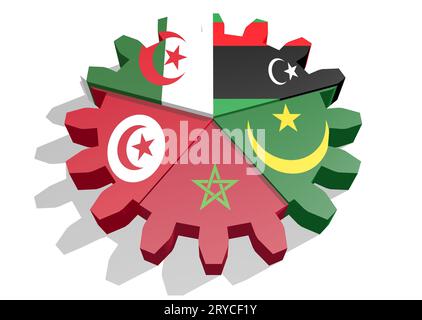 Arab Maghreb Union members national flags on gears Stock Photo - Alamy