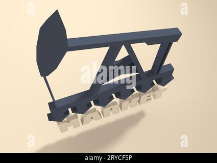 Oil pump with arrows. Market under pressure. Text under simple 3d oil ...