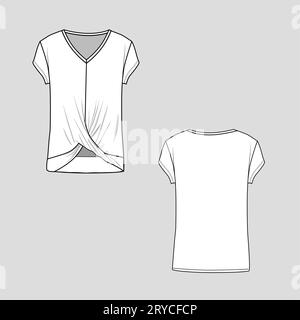 Women cap sleeve t shirt technical line drawing vector mockup template ...