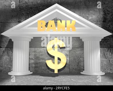 Abstract white bank building. Text and money signs. 3D rendering Stock ...