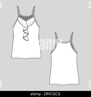 Camisole technical fashion illustration with V-neck, spaghetti straps ...