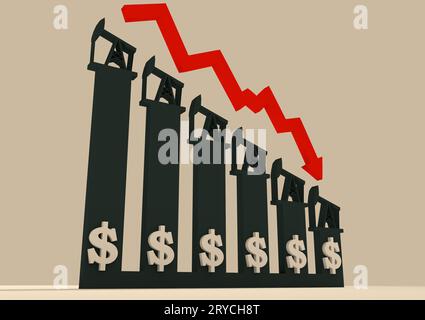 Oil price fall graph illustration. Pump and dollar icons Stock Photo ...