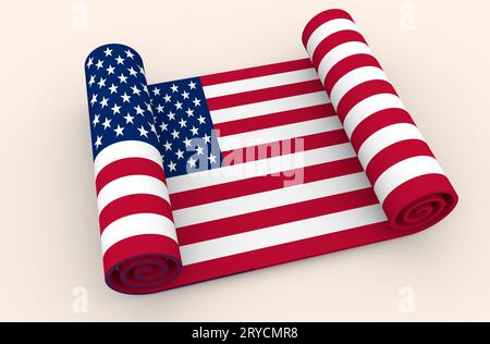 Paper scroll textured by USA flag. Abstract document 3D illustration ...