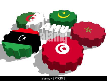 Arab Maghreb Union members national flags on gears Stock Photo - Alamy
