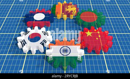 Asia-Pacific Trade Agreement members flags on gears Stock Photo - Alamy