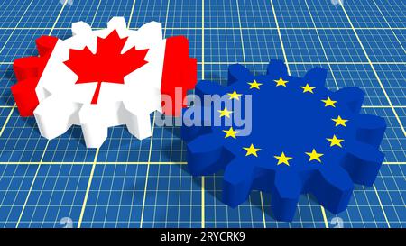 Comprehensive Economic and Trade Agreement members flags on gears. Free ...