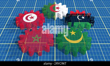 Arab Maghreb Union members national flags on gears Stock Photo - Alamy