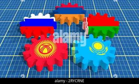 Eurasian Economic Union members national flags Stock Photo - Alamy