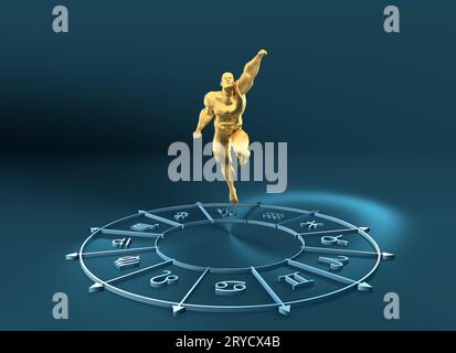 Astrology symbols circle. Muscular man silhouette Stock Photo - Alamy