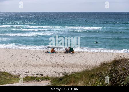 Family in Praia de Nemiña, A Coruna province, Galicia, Spain Stock ...