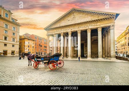 ancient building with gig in square in the historic center of Rome ...