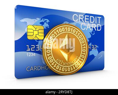 Credit card with Ethereum, 3D rendering isolated on white background ...