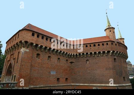 Side view of Krakow Barbican medieval outpost of old town city ...