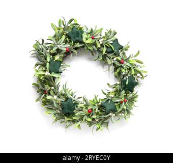 Beautiful mistletoe wreath on white background Stock Photo - Alamy